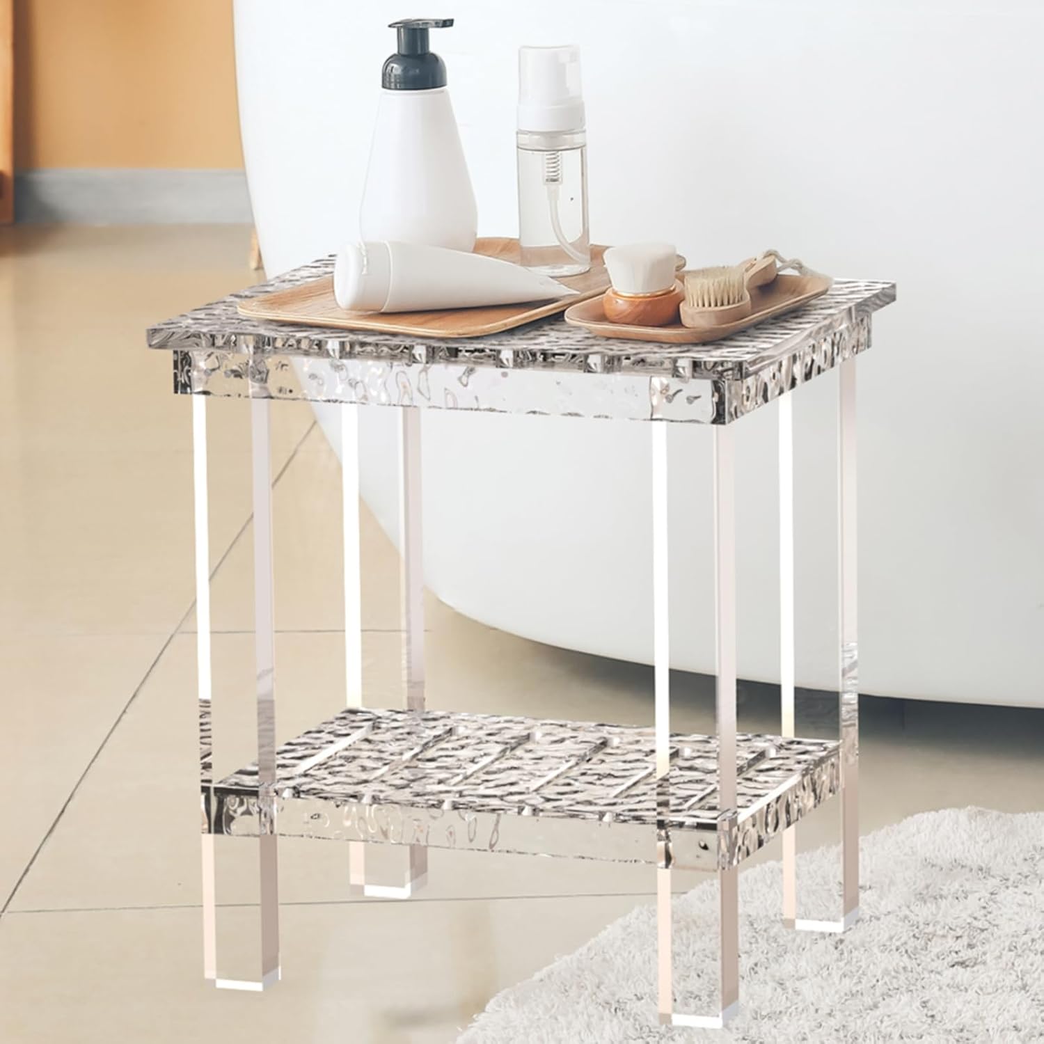 Acrylic Shower Chair with Storage Shelf - Elevating Bathroom Decor and ...