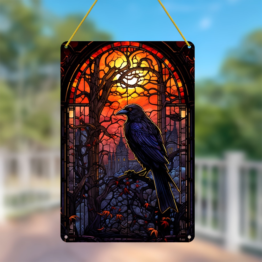 Acrylic Sign, Crow Before Sunset, Stained Window Decor, Sun Catcher ...