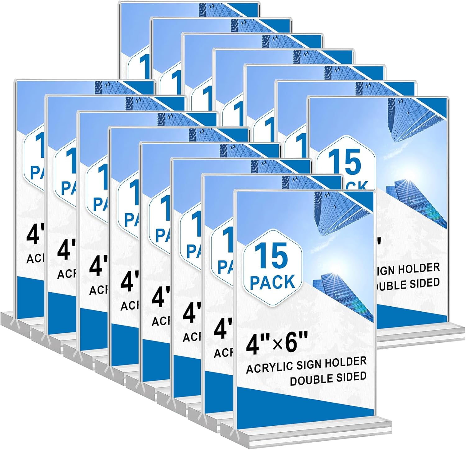 Acrylic Sign Holder 4x6, 15 Pack Clear Double Sided Menu Vertical ...