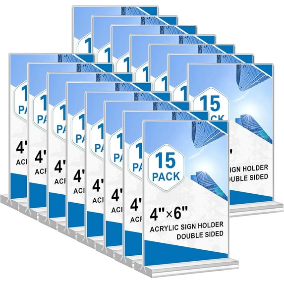 Acrylic Sign Holder 4x6, 15 Pack Clear Double Sided Menu Vertical ...