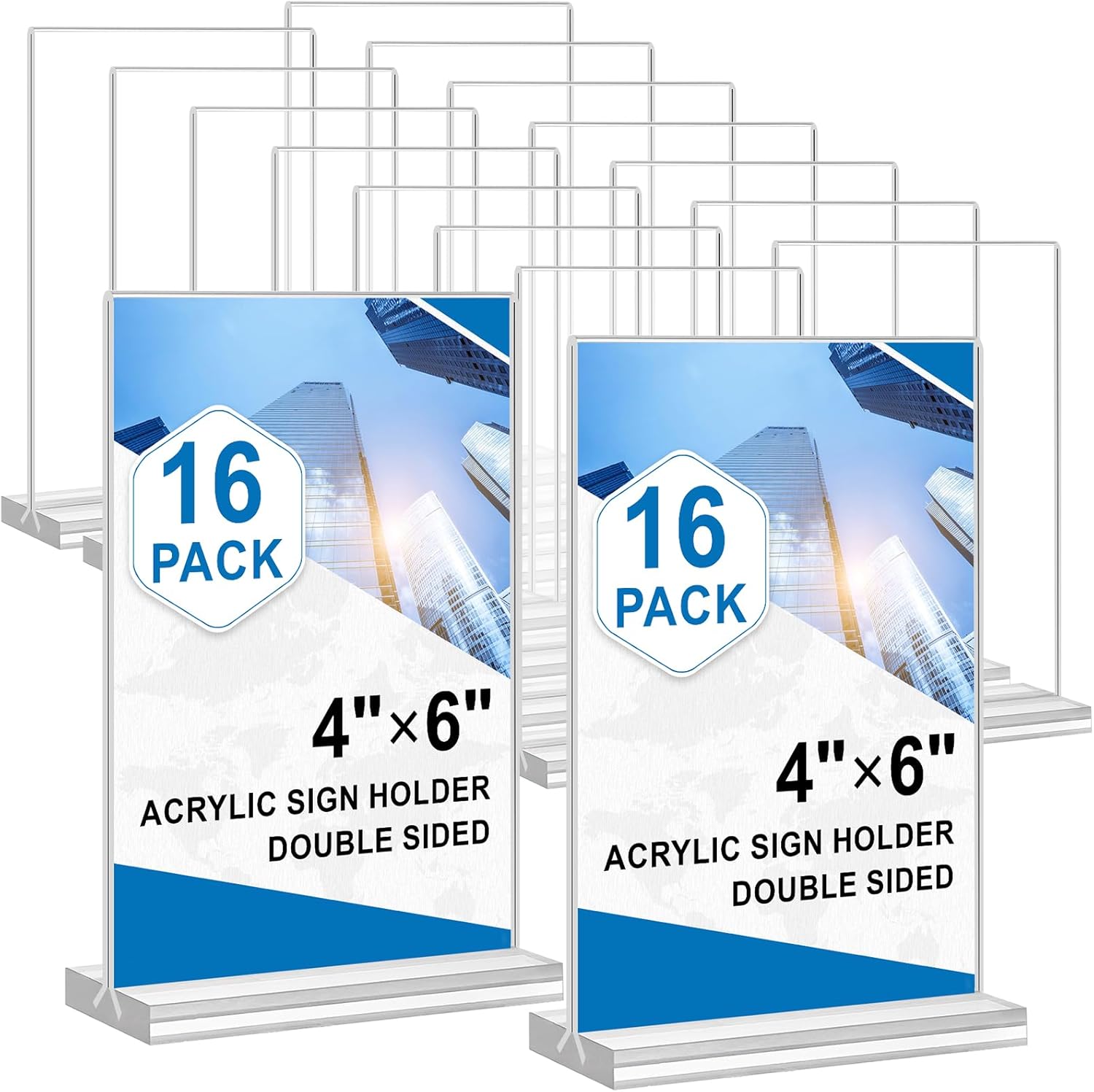 Acrylic Sign Holder 4x6, 16 Pack Clear Double Sided Clear Table Menu ...