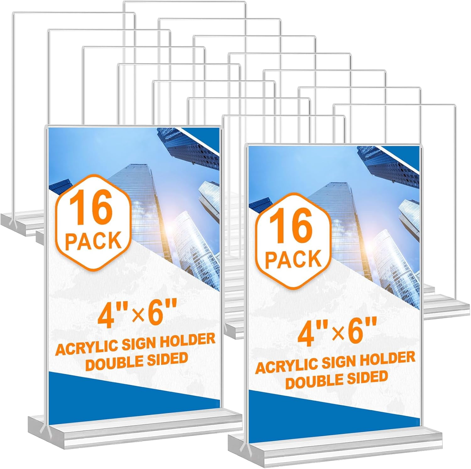 Acrylic Sign Holder 4x6, 16 Pack Clear Double Sided Clear Table Menu ...