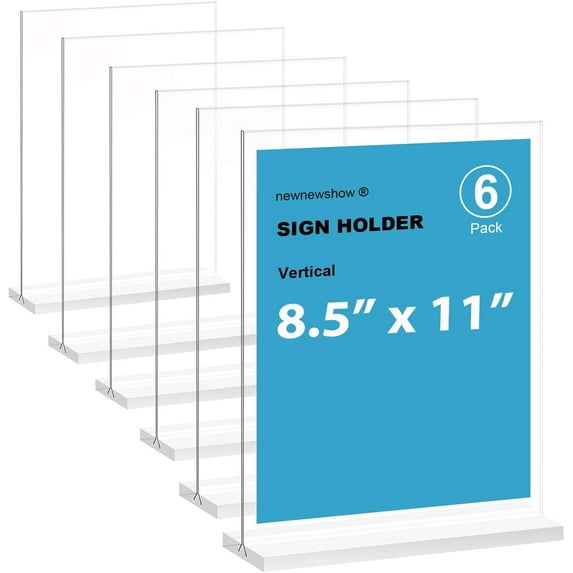 Acrylic Sign Holder 5.5x8.5 Inch 3 Pack Vertical T Shape Double-Sided ...