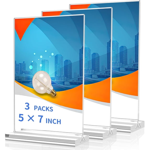 Acrylic Sign Holder 5x7，3 Pack Vertical Clear Display Stand，Double ...