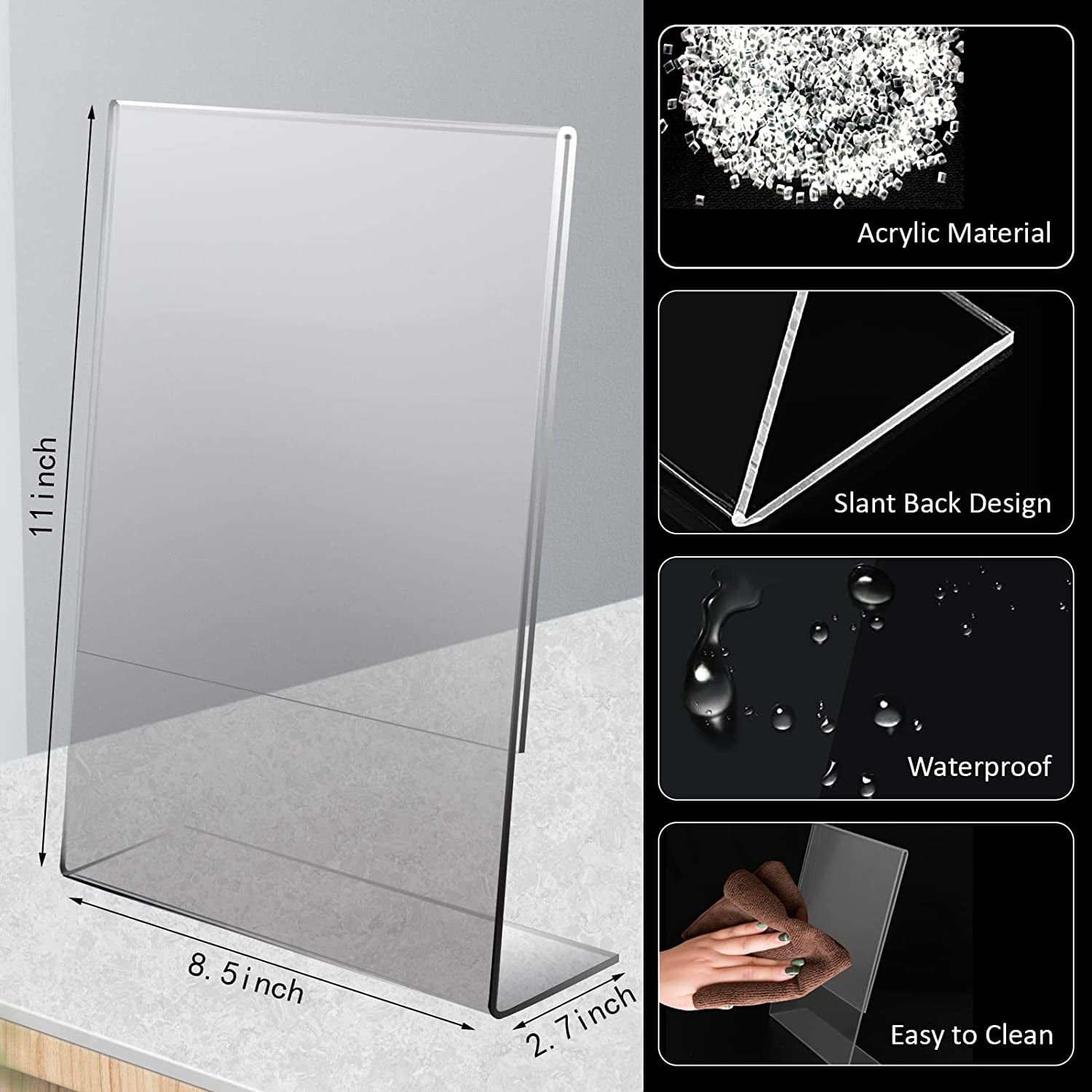 Acrylic Sign Holder 8.5 x 11, Slanted Back Clear Tabletop Plastic Sign ...