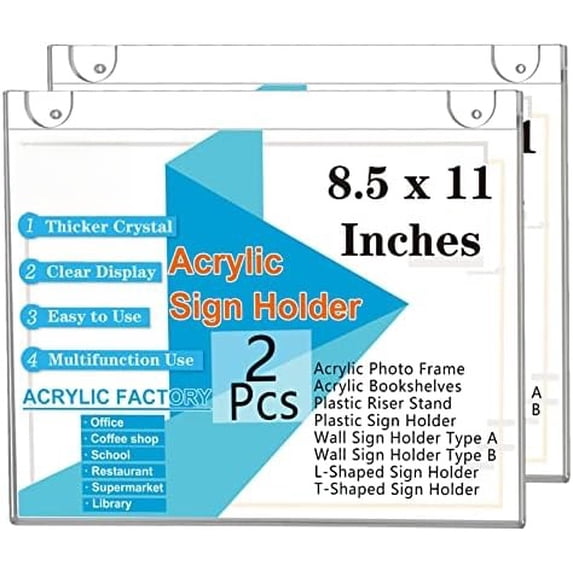 Acrylic Sign Holder 8.5x11 Horizontal, Wall Mount Acrylic Sign Holder ...