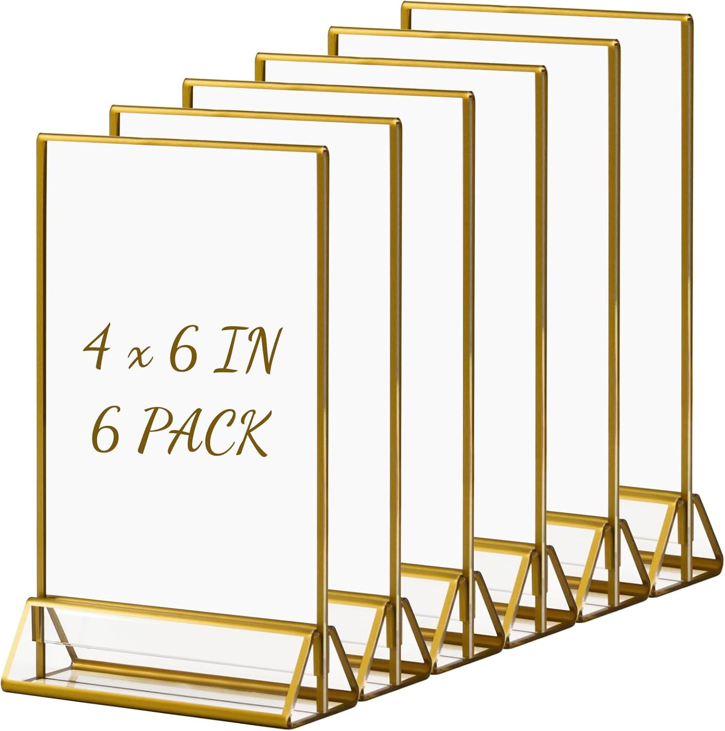 Acrylic Sign Holders 4x6 in Gold, 6 Pack Picture Frame Table Number ...
