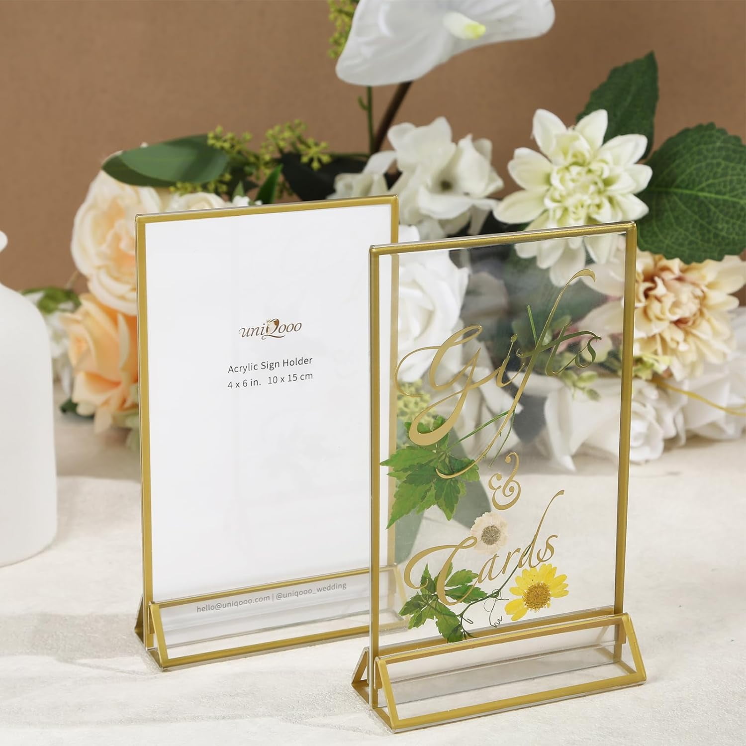 Acrylic Sign Holders with Golden Border, 5x7 Double Sided Frame, 12 ...