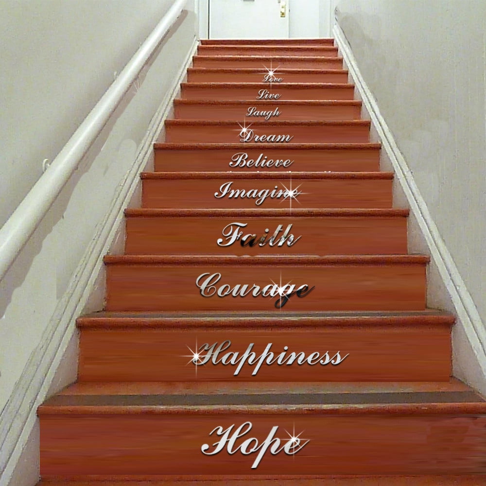 Acrylic Silver Mirror Effect Quote Word Art Stair Decals Wall Sticker ...