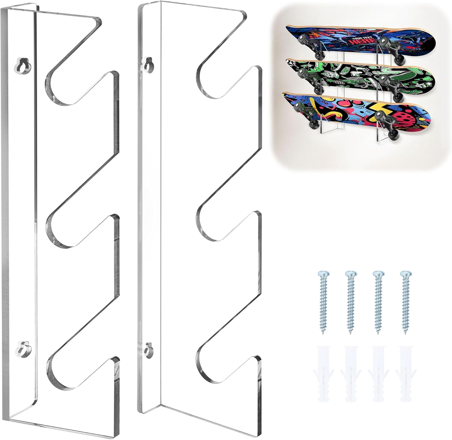 Acrylic Skateboard Mount Display Rack, 3 Tier Horizontal Storage Hanger ...