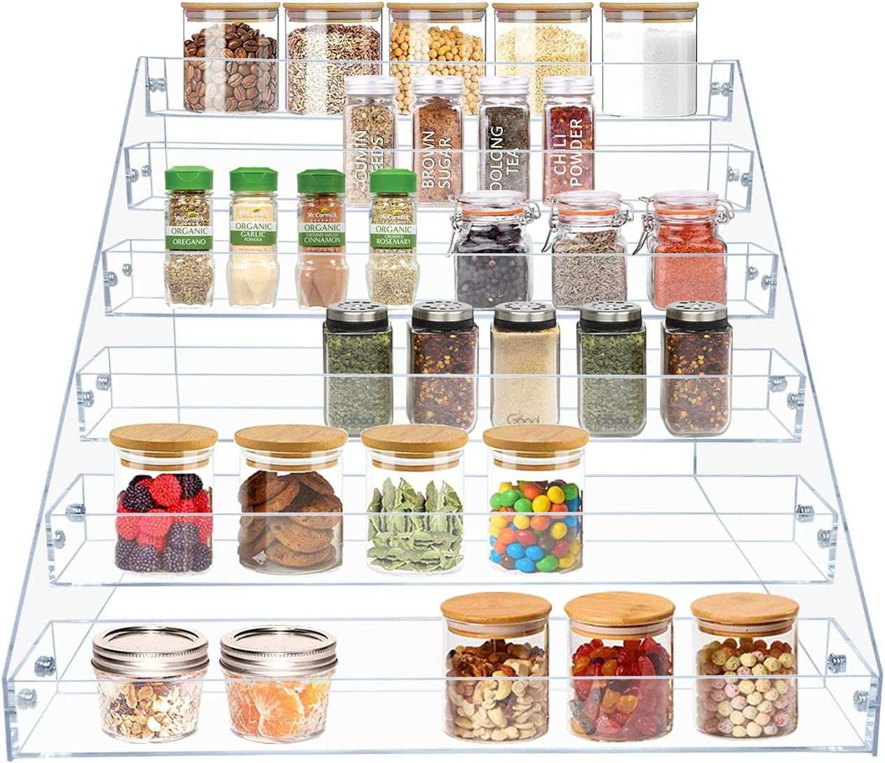 Acrylic Spice Rack, 6 Tier Clear Spice Rack Organizer for Cabinet ...