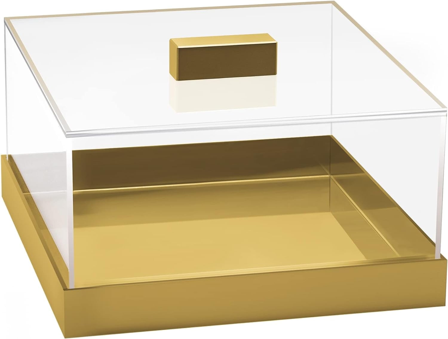 Acrylic Square Cake Stand with Lid, Modern Gold Acrylic Tray with Clear ...