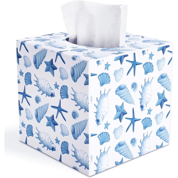 Acrylic Square Tissue Box Cover,Beach White Starfish Seashell Coastal ...