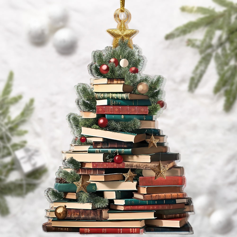 Acrylic Stack of Books Christmas Ornament, Book Christmas Tree ...