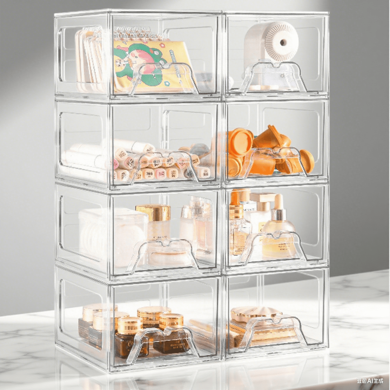 Acrylic Stackable Makeup Organizer 4/8 Pack , Storage Drawers ,Under ...