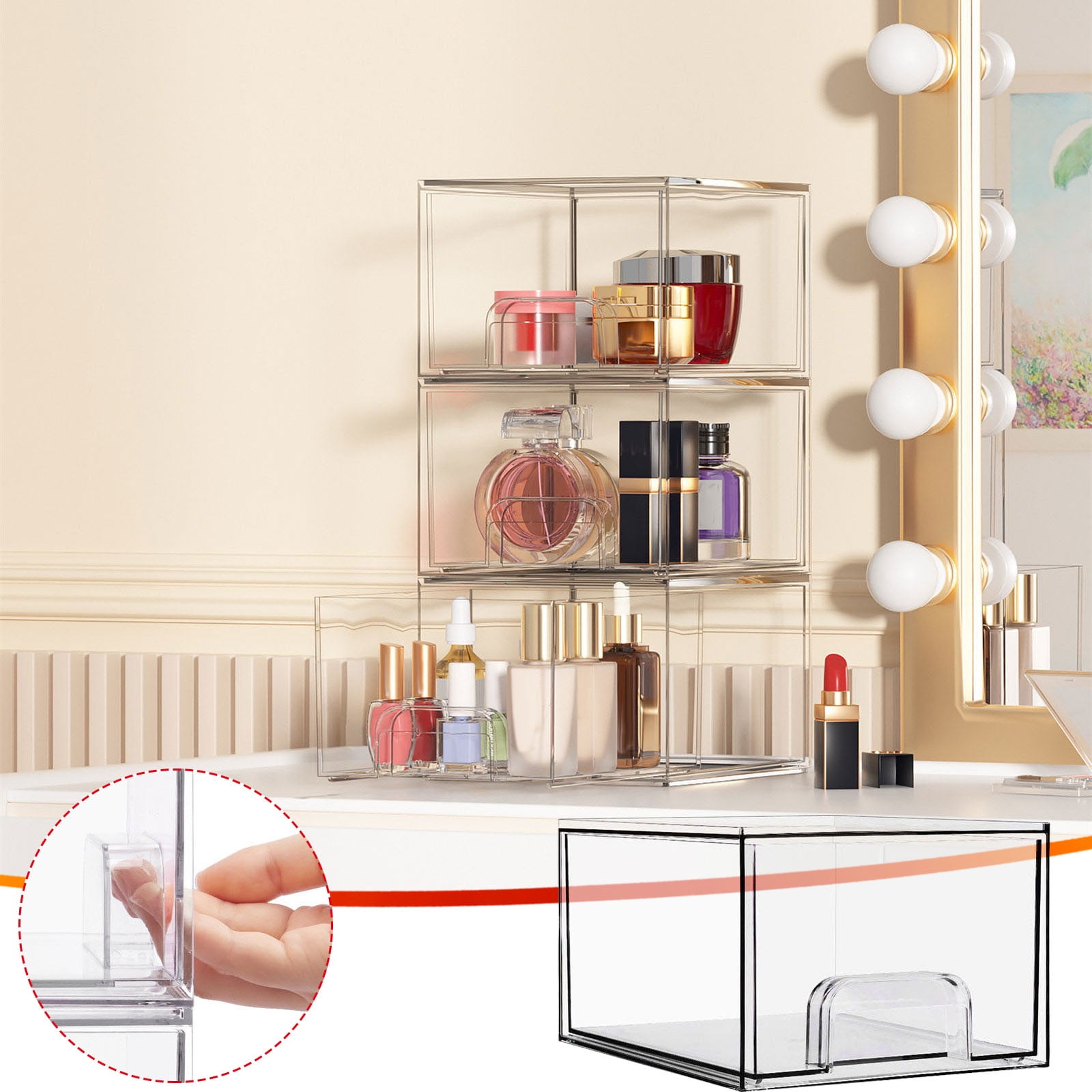 Acrylic Stackable Makeup Organizer Drawers | Clear Cosmetic Storage Box ...