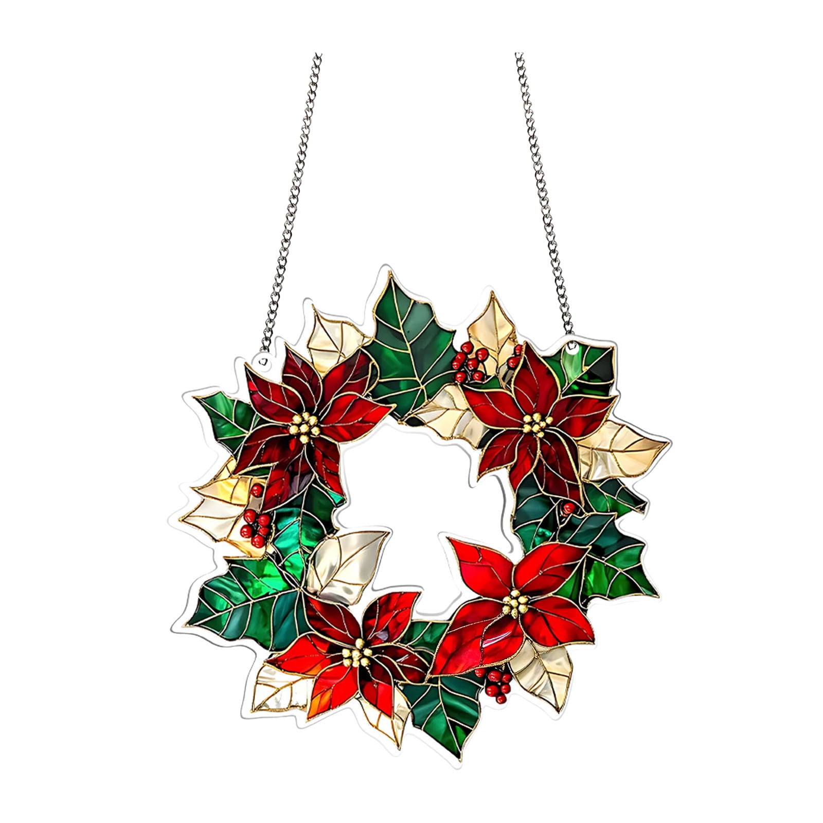 Acrylic Stained Glass Style Wreath Window Hanging, Lightweight Stained ...