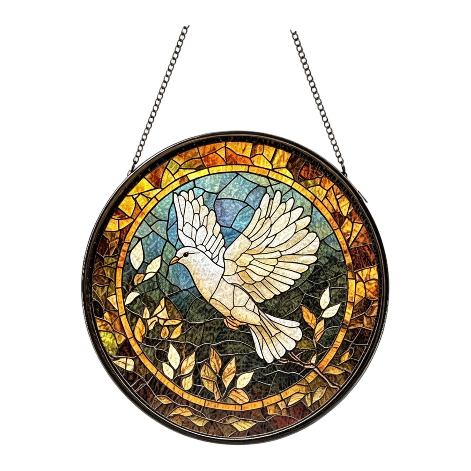 Acrylic Stained Glass Window Hanging with White Bird Design, Handmade ...