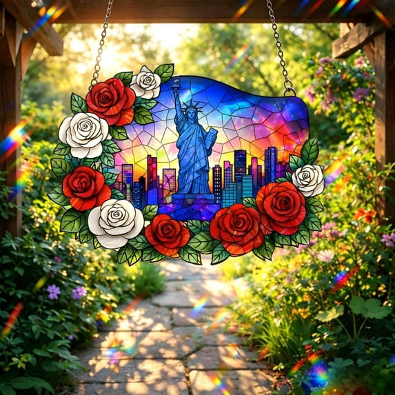 Acrylic Statue of Liberty Hanging Suncatcher Window Ornament Stained ...