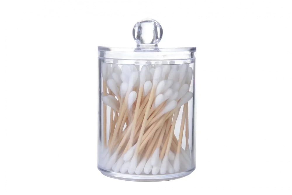 Acrylic Storage Box Makeup Cotton Swab Container Plastic Jar Round ...