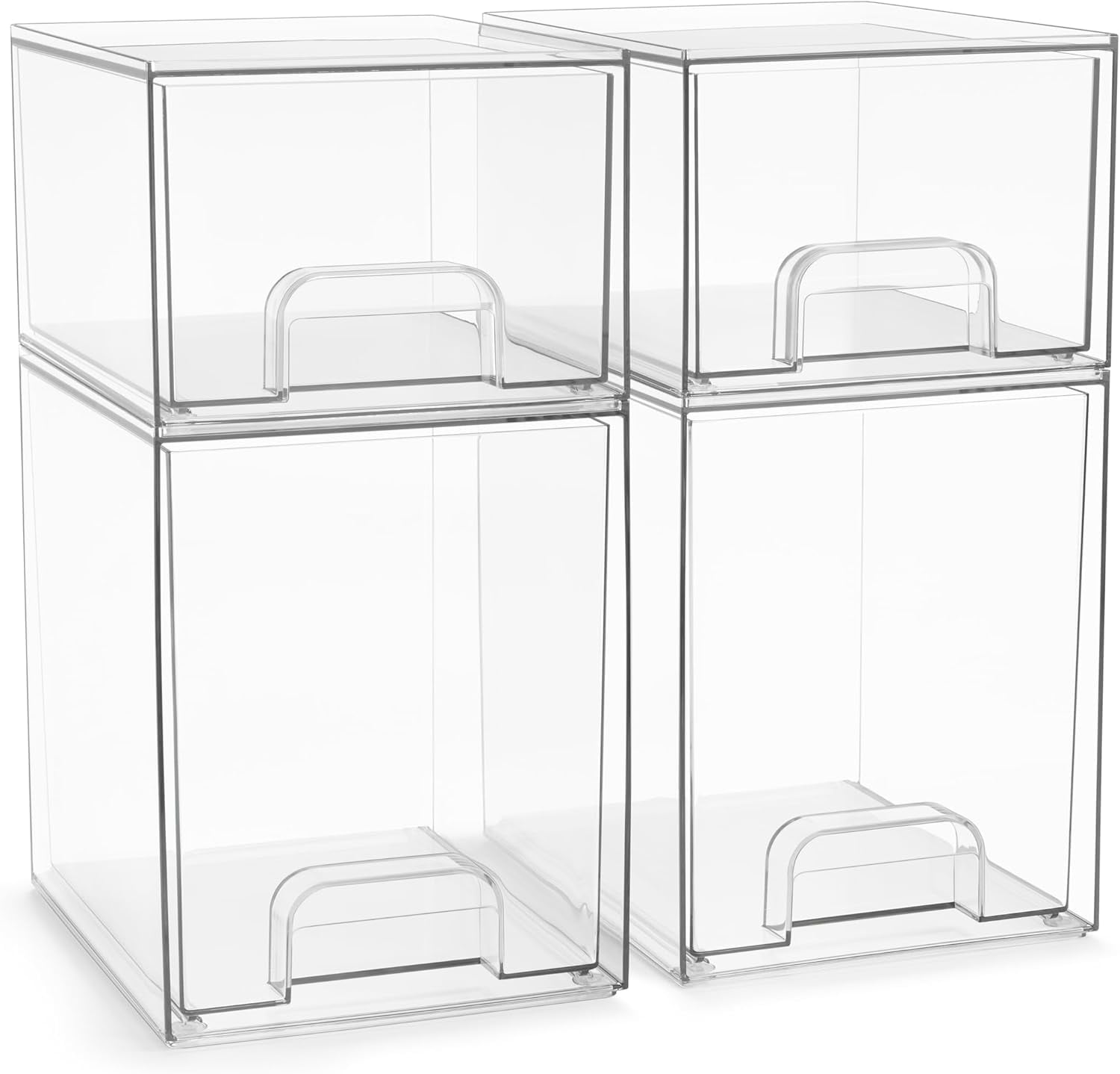 Acrylic Storage Containers - 4 Pack, Stackable Storage Bins Set for ...