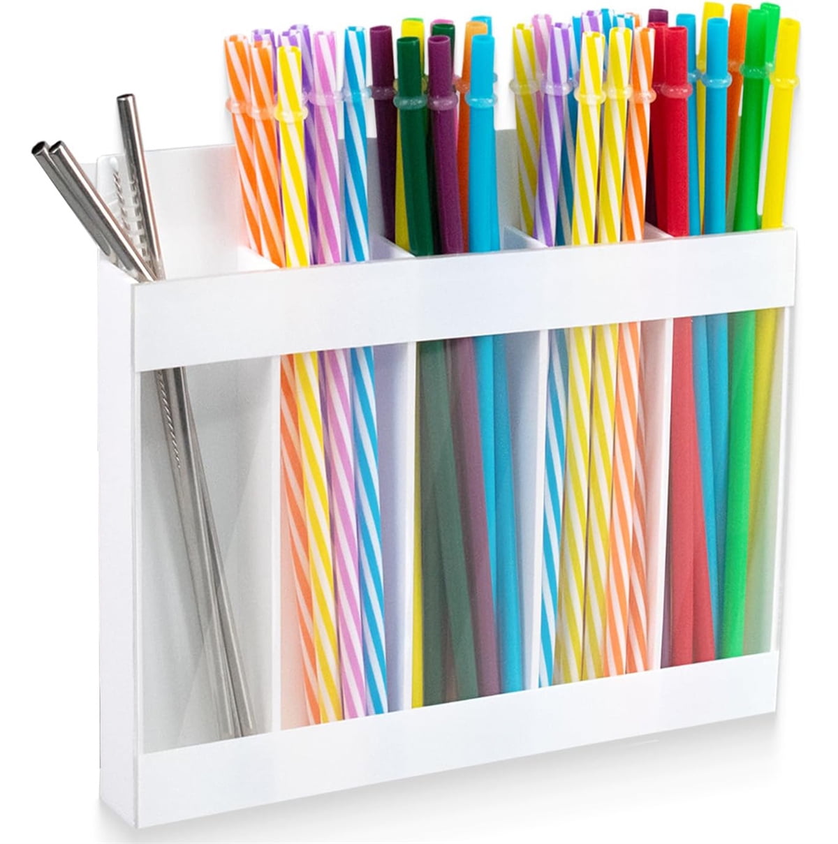 Acrylic Straw Holder for Cabinet,Reusable Straw Dispenser with Double ...