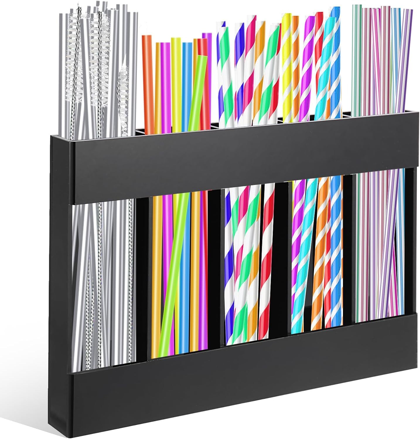 Acrylic Straw Holder for Cabinet, Reusable Straw Organizer with Double ...