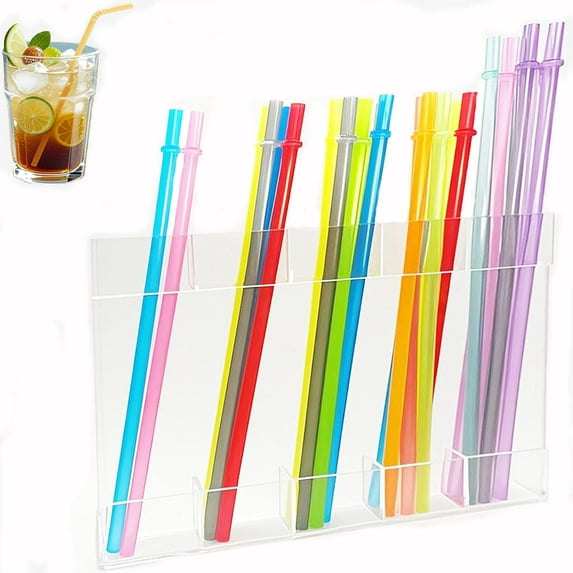 Acrylic Straw Holder for Cabinet, Reusable Straw Organizer with Double ...