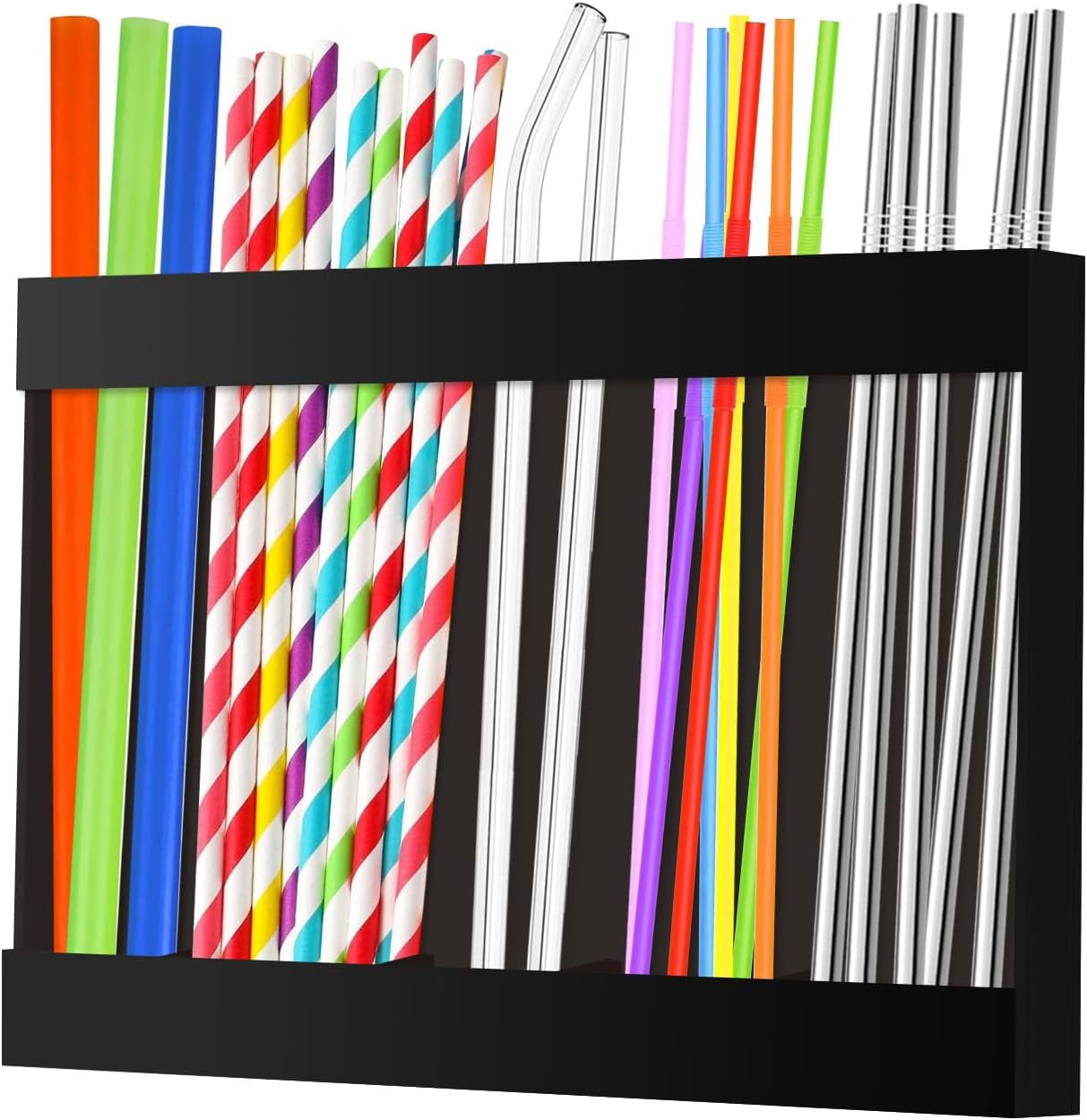 Acrylic Straw Holder for Cabinet, Reusable Straw Organizer with Double ...