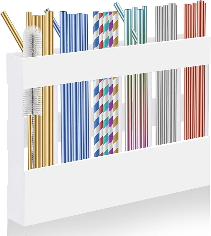 Acrylic Straw Holder for Cabinet, Reusable Straw Organizer with Double ...
