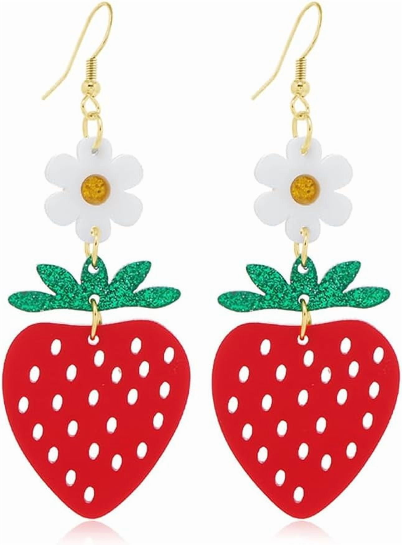 Acrylic Strawberry Dangle Earrings for Women Cute Flower Fruit ...