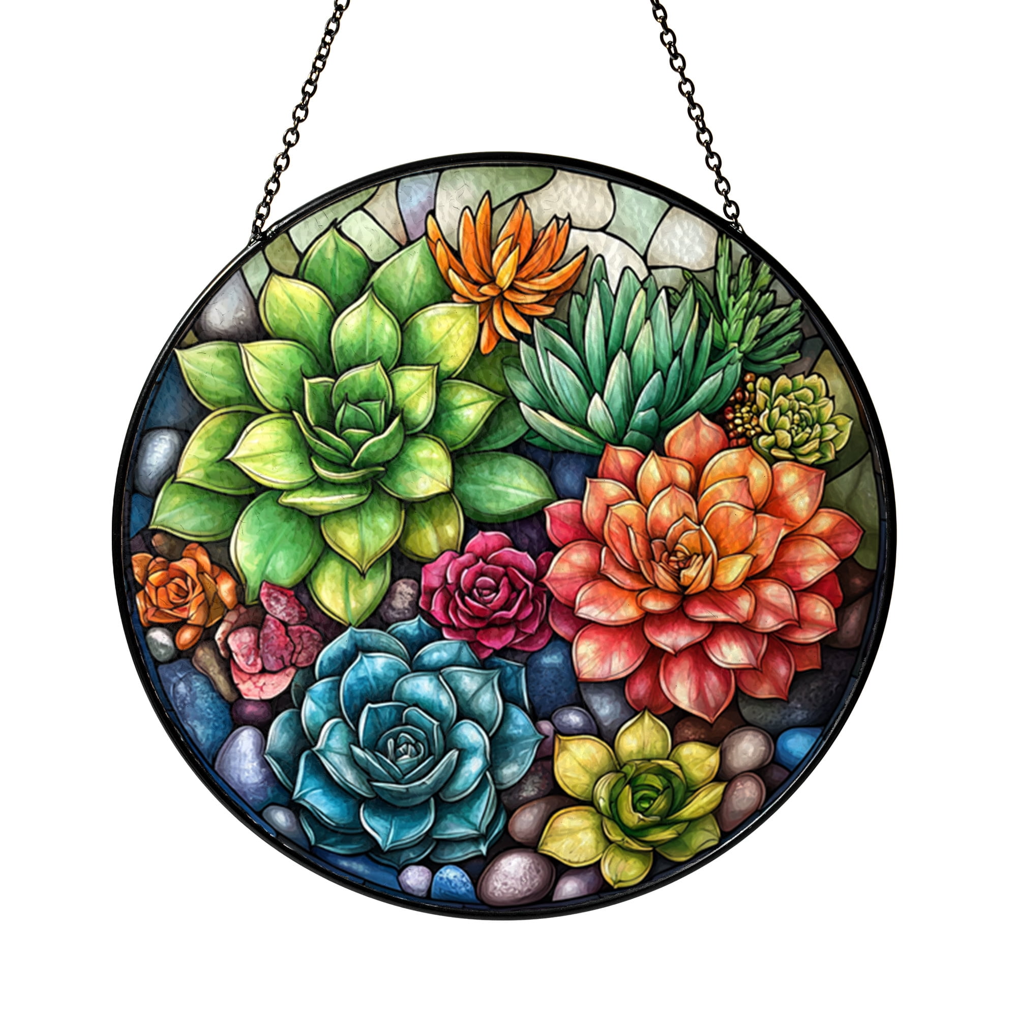 Acrylic Succulent Suncatcher, Faux Stained Glass Window Panel, Cactus ...