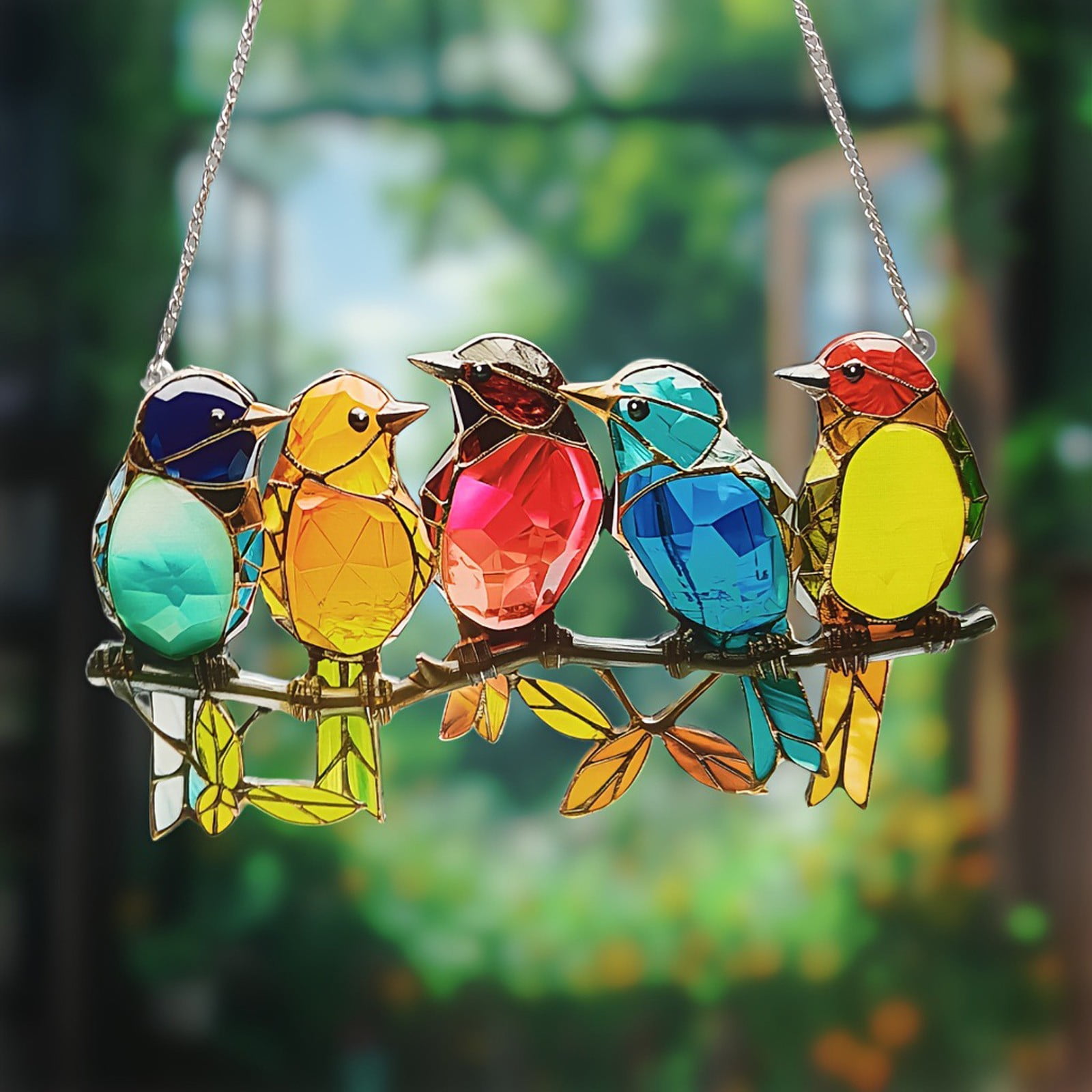 Acrylic Sun Catcher, 5 Little Birds Window Hanging Decor with Chain ...