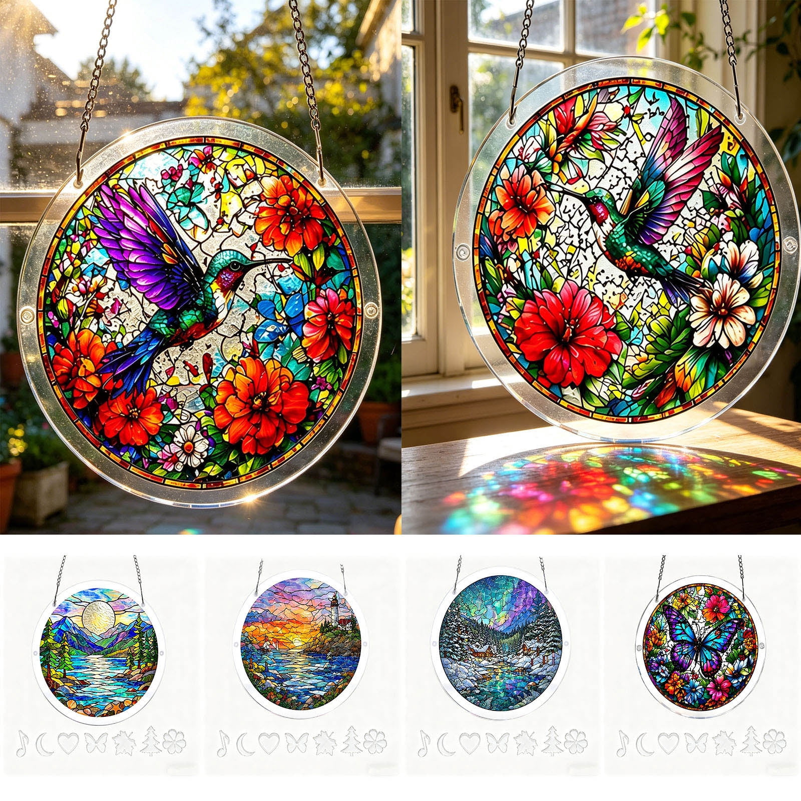 Acrylic Suncatcher Puzzle, Multi-Design Stained Glass Style Colorful ...