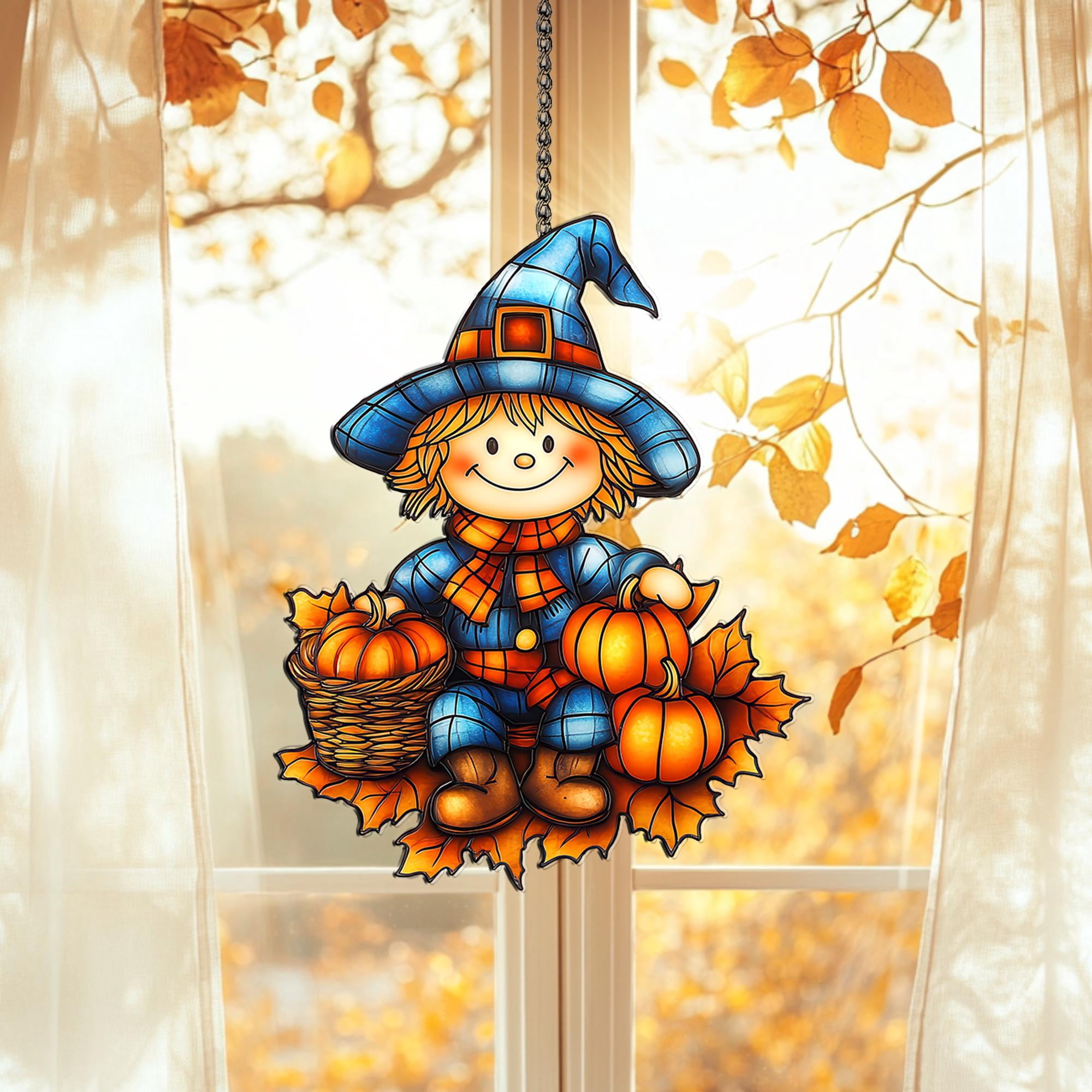 Acrylic Suncatcher Scarecrow Window Hanging Decoration with Pumpkins ...