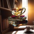 Acrylic Suncatcher Window Hanging 6-12 Inch Candlelit Teacup & Books ...