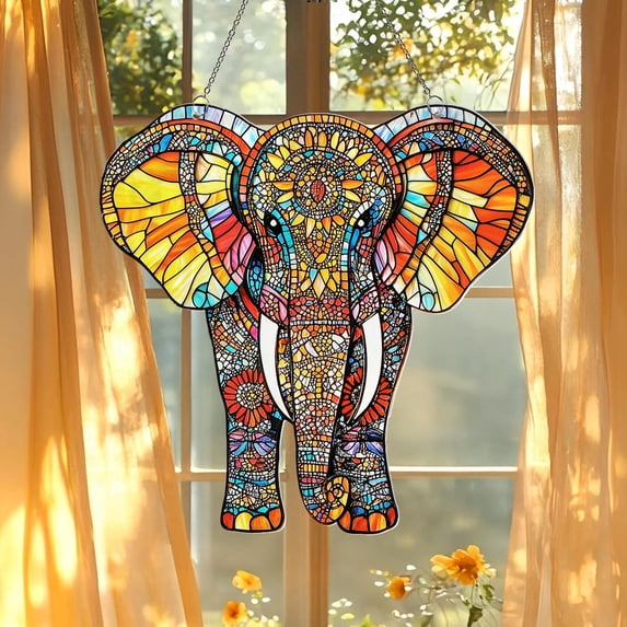 Acrylic Suncatcher Window Hanging 6-12 Inch Elephant Mandala Colorful ...