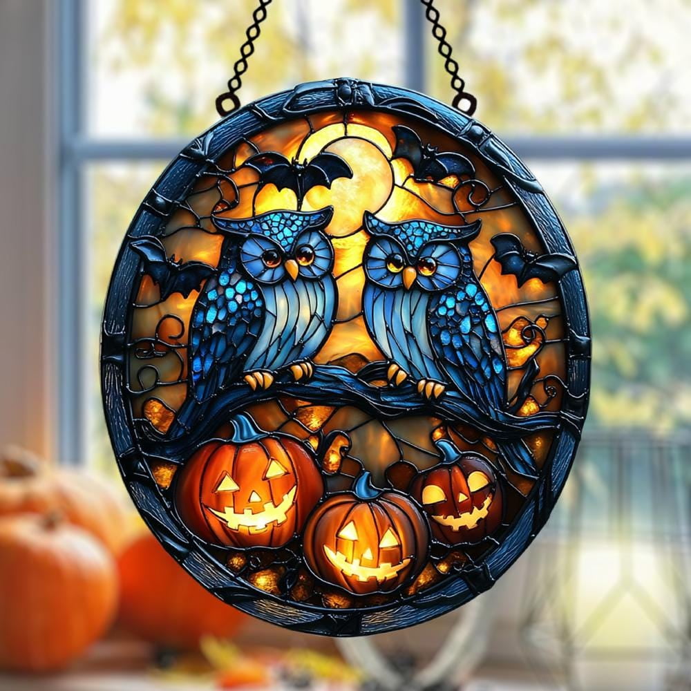 Acrylic Suncatcher Window Hanging 6-12 Inch Halloween Owl Jack-O ...