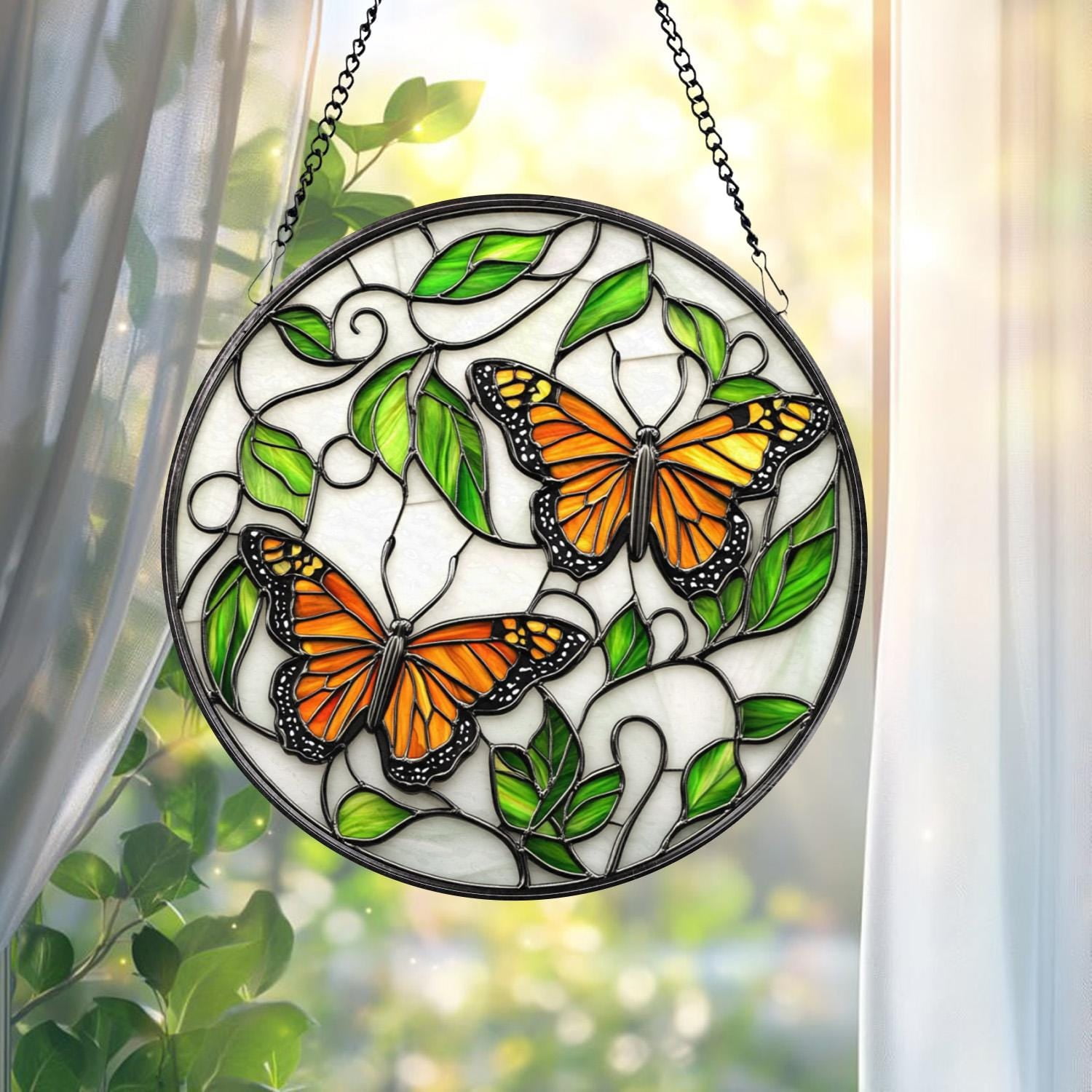 Acrylic Suncatcher Window Hanging 6-12 Inch Monarch Butterfly Round ...