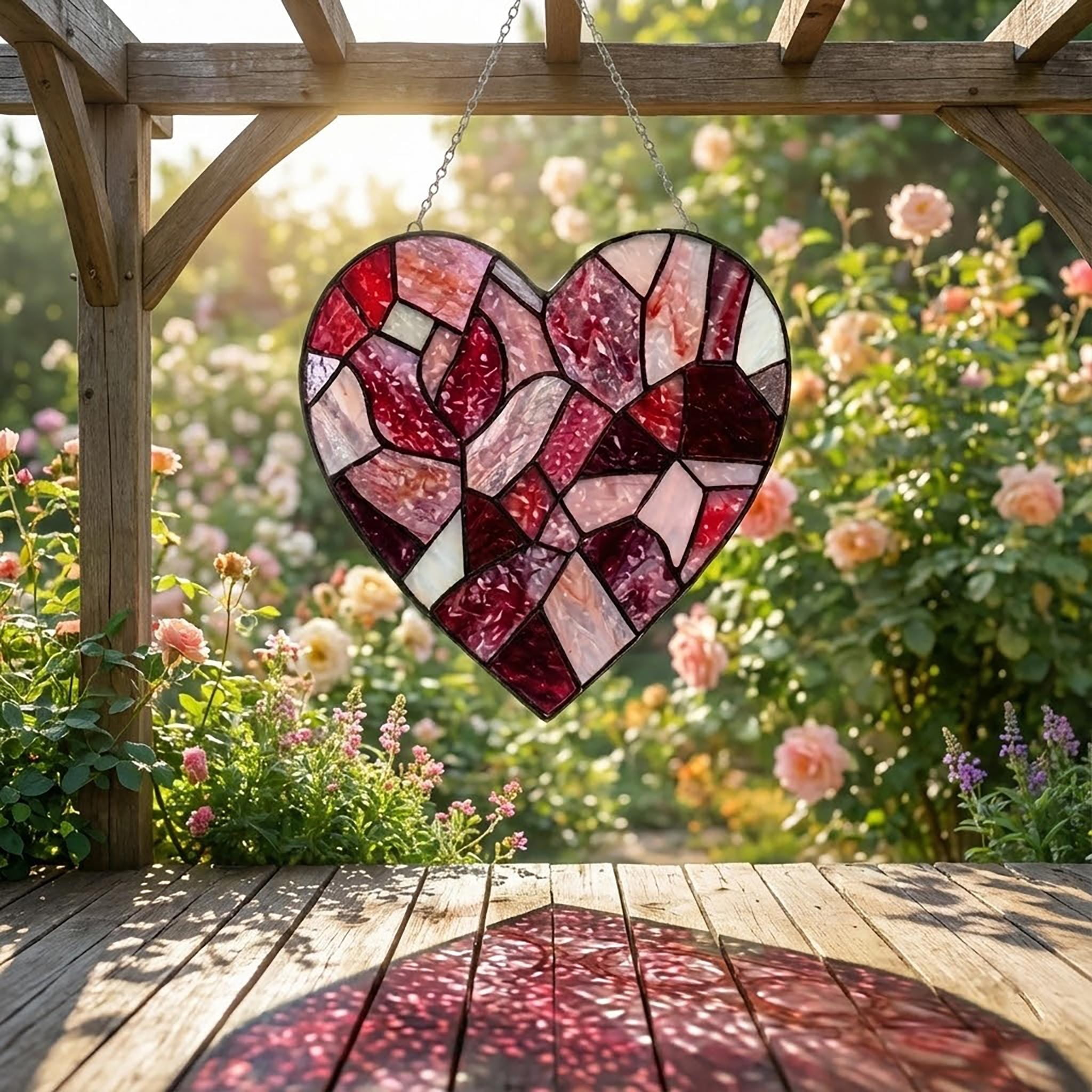 Acrylic Suncatcher Window Hanging 6-12 Inch Red Heart Mosaic Romantic ...