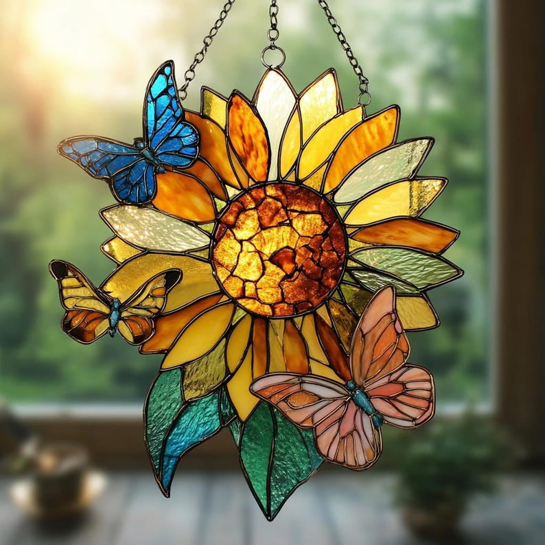 Acrylic Sunflower Suncatcher, Stained Glass Style Sunflower Window ...