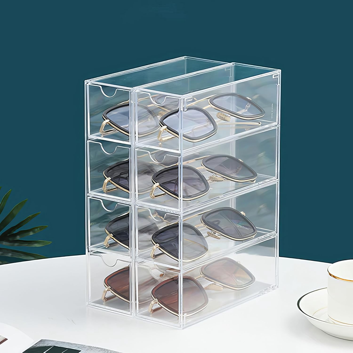 Acrylic Sunglasses Organizer with 4 Drawers - Clear Eyeglass Holder ...