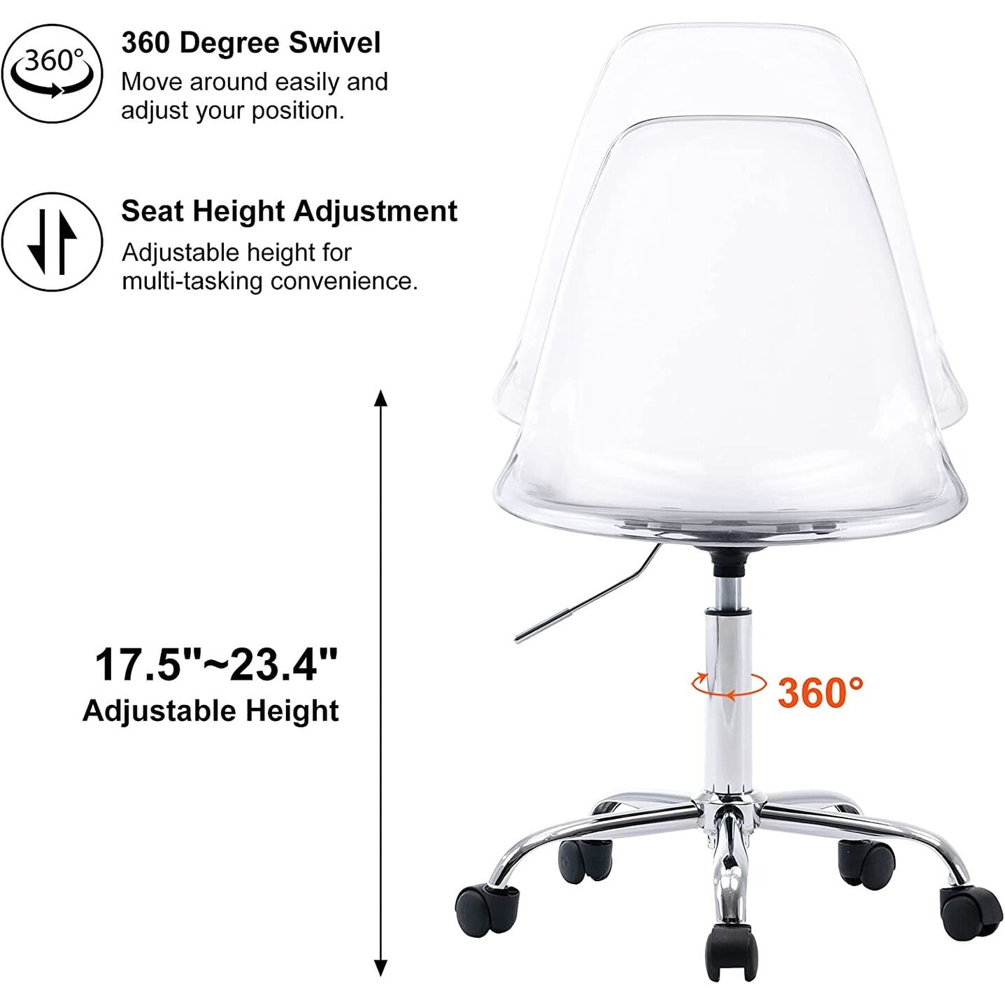 Acrylic Swivel adjustable height Armless Home office Rolling Chair ...