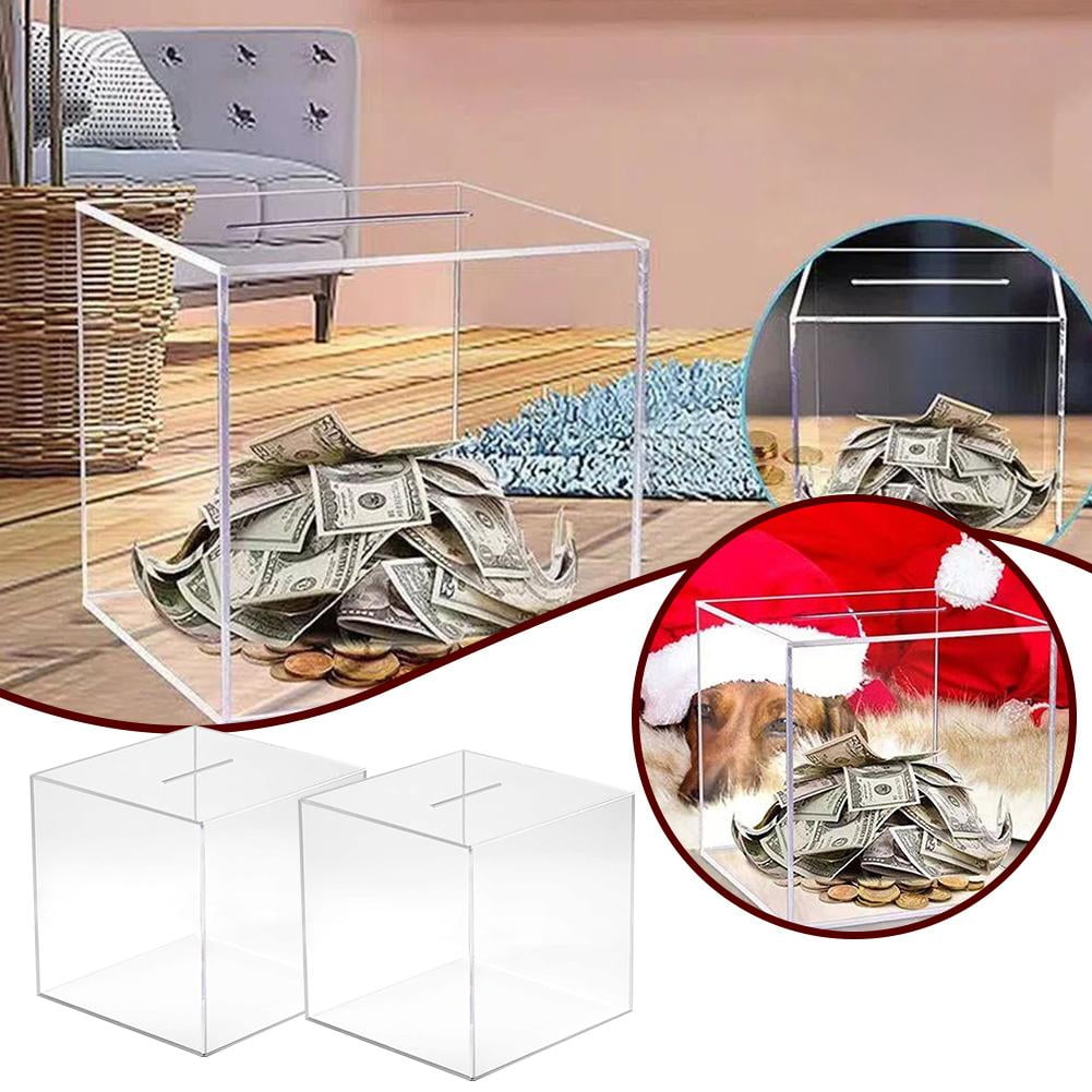 Acrylic TRANSPARENT Cube Coin Jar Box Saver Money Bank New - Walmart.com