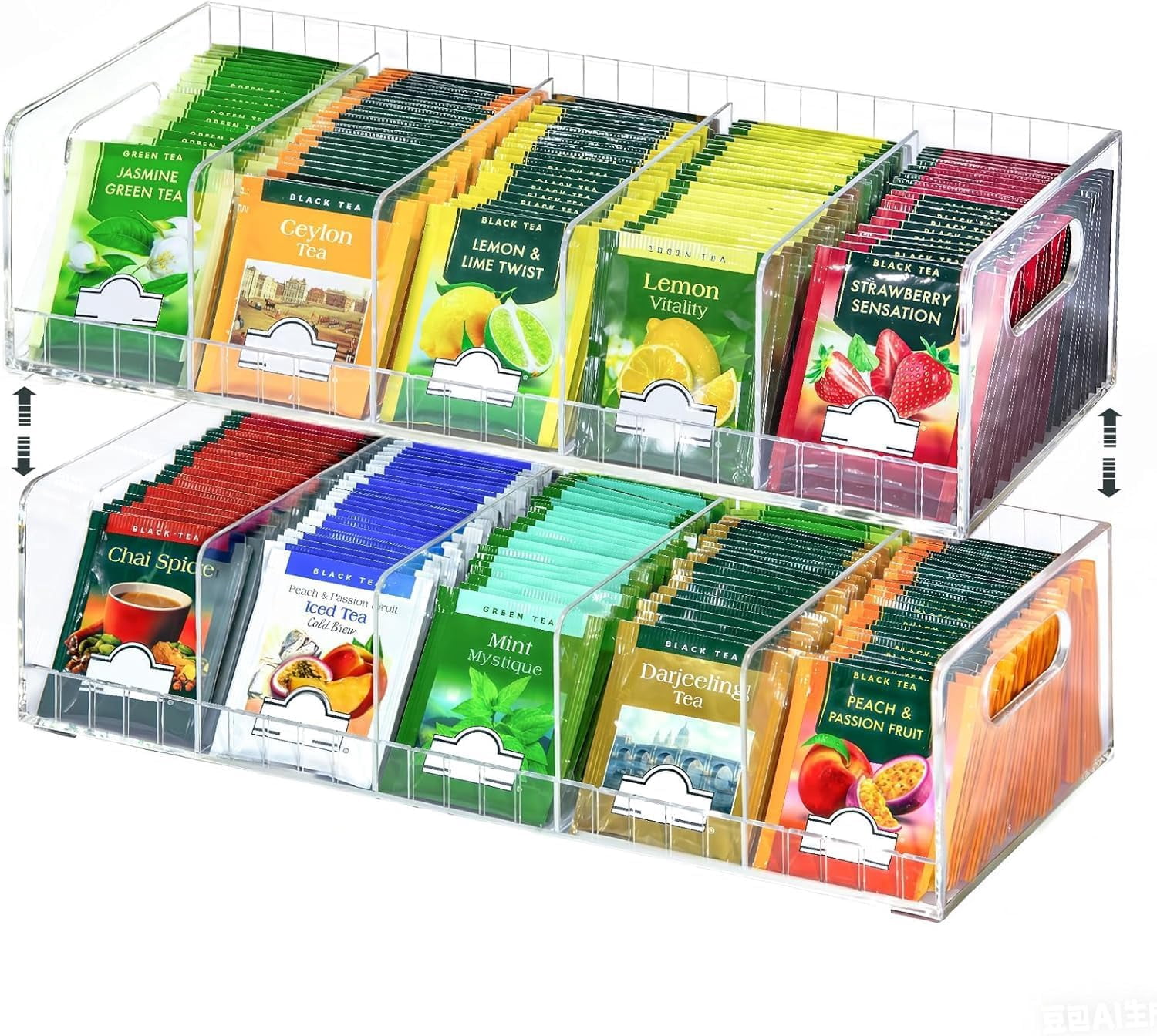Acrylic Tea Bag Organizer with Adjustable Dividers, 2 Tier Tea Bag ...