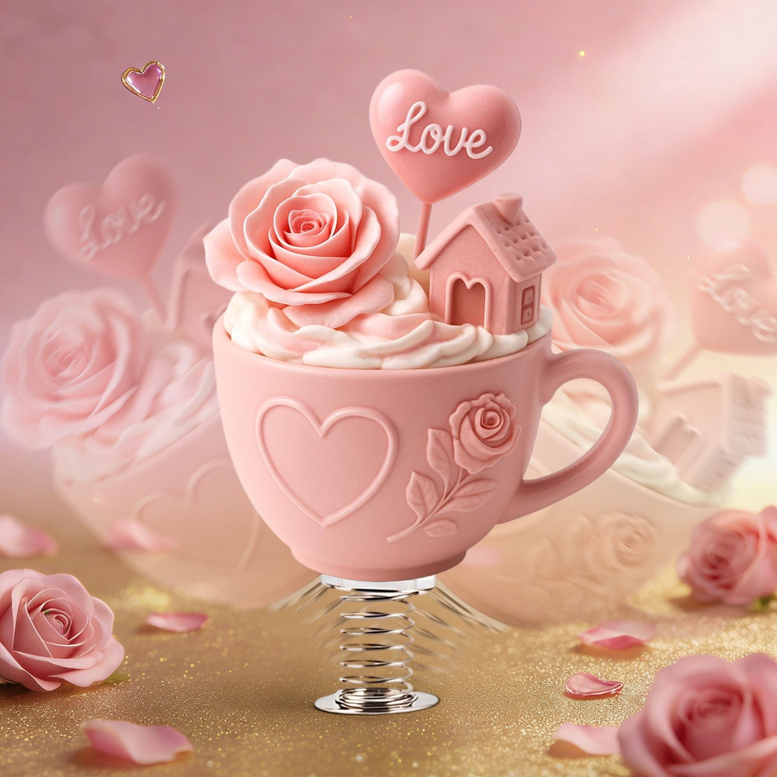 Acrylic Tea Cup Rocking Ornament | Romantic Rose Desktop Decoration ...