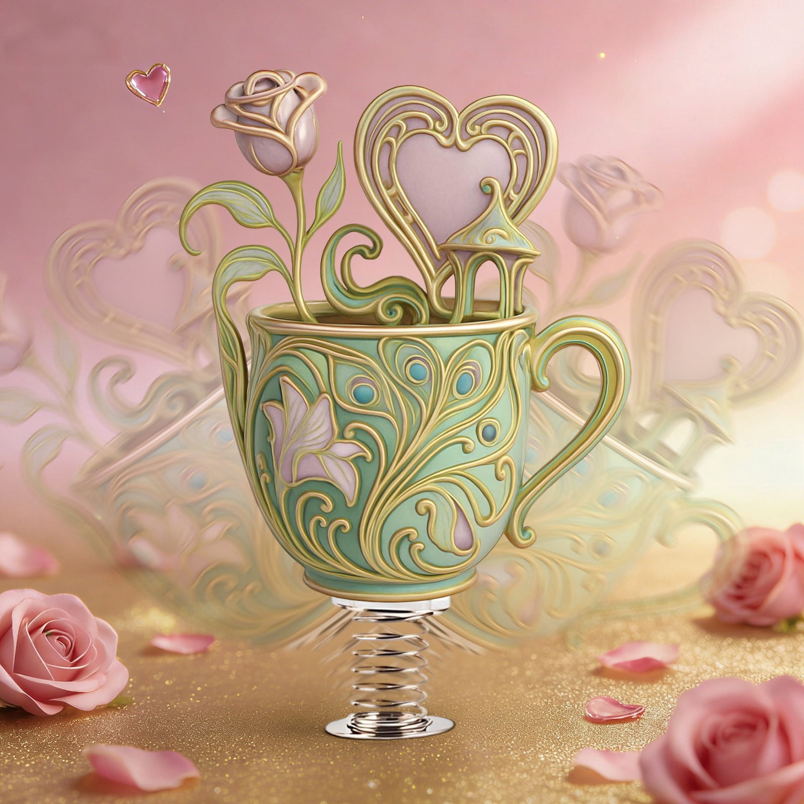 Acrylic Tea Cup Rocking Ornament | Romantic Rose Desktop Decoration ...