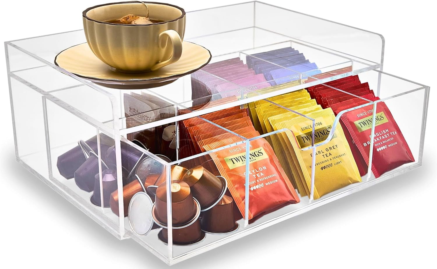 Acrylic Tea Station Organizer for Countertop - Tea Bag Organizer Drawer ...