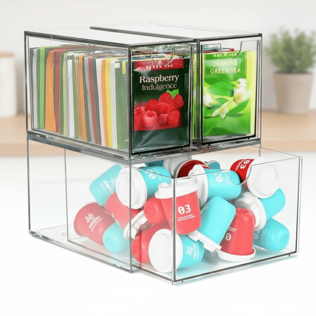 Acrylic Tea and Coffee Storage Organizer with Drawer, Plastic K-Cup ...