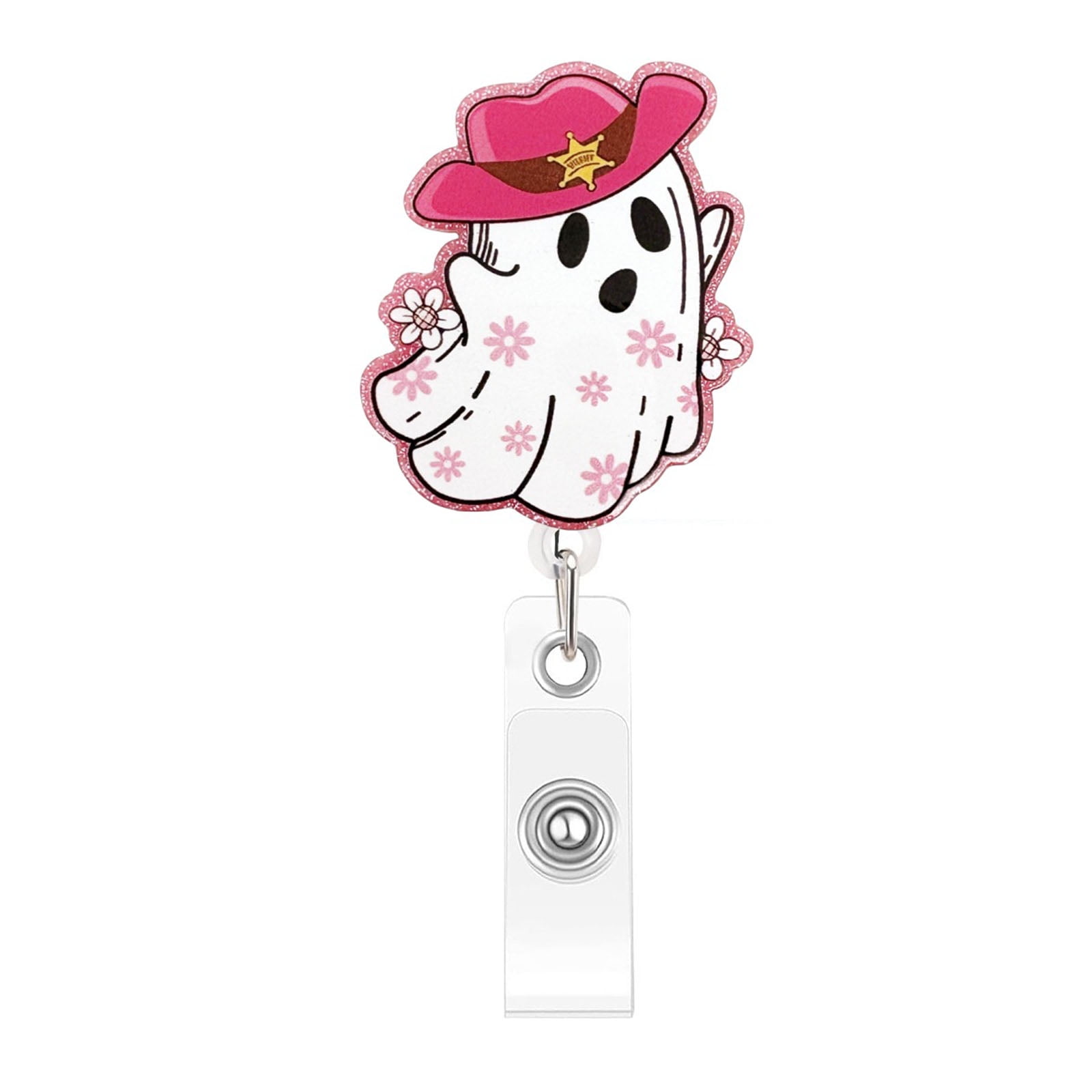 Acrylic Telescopic Badge Clip with Cute Ghost Design, Identification ...